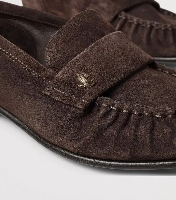 JIMMY CHOO Ellis Suede Loafers With Logo Plaque - Brown