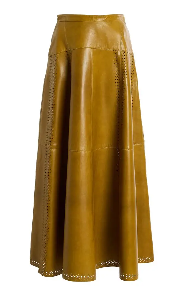 Ulla Johnson Aninda Leather Midi Skirt - Olive
