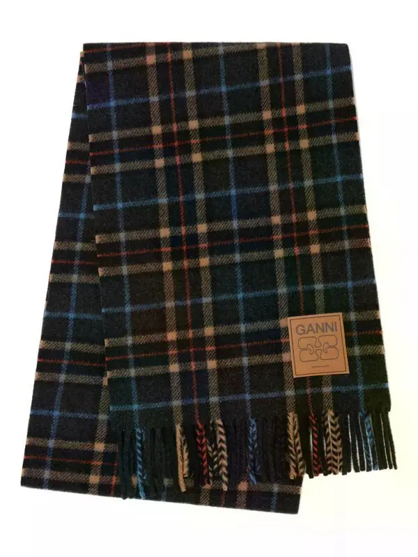 GANNI Checked Fringed Scarf - Black