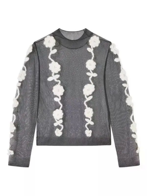 GANNI Crochet-flower Mesh Top