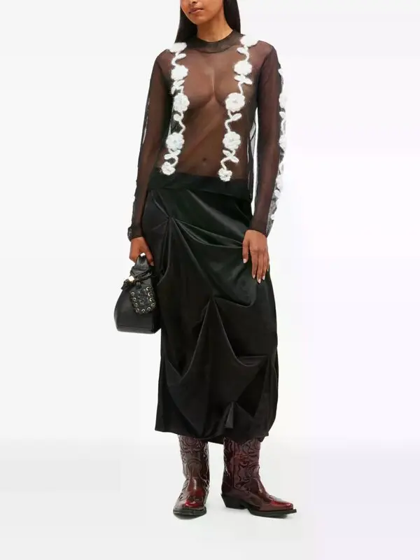 GANNI Crochet-flower Mesh Top