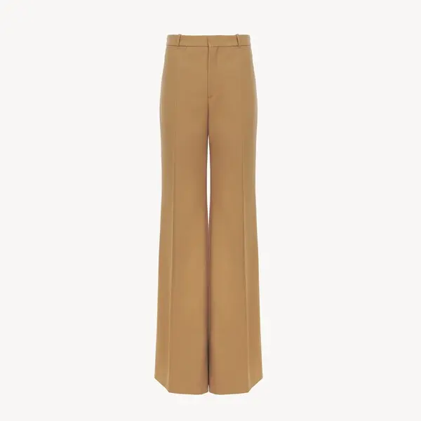Chloé Flared Tailored Trousers In Wool Grain De Poudre - Nut