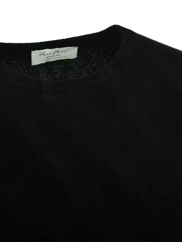 CHEZ PAUL Ribbed Cashmere Crew Neck Sweater - Black