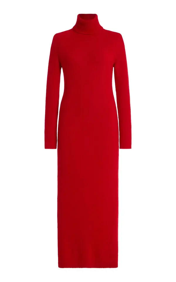SERGIO HUDSON Cashmere Wool High Neck Midi Sweater Dress
