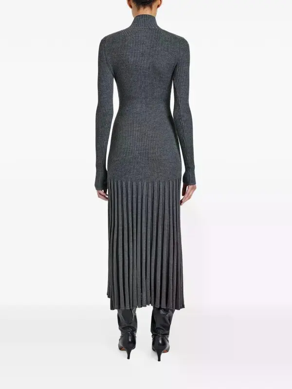 Proenza Schouler Ribbed Pleated Midi Day Dress - Grey