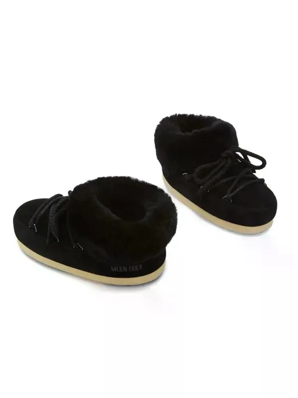 Moon Boot Suede And Sheepskin Trimmed Mules - Black