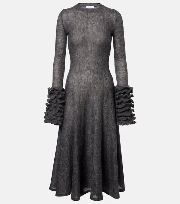 Alaïa Ruffled Mohair And Wool-blend Midi Dress - Grey