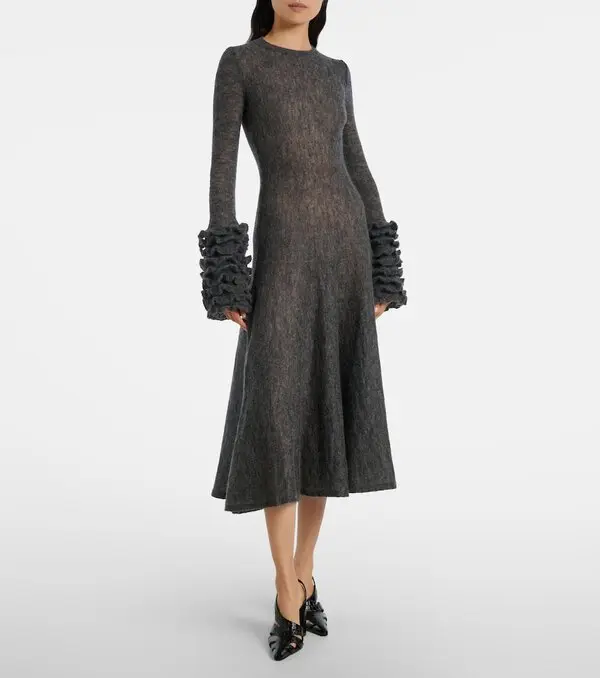 Alaïa Ruffled Mohair And Wool-blend Midi Dress - Grey