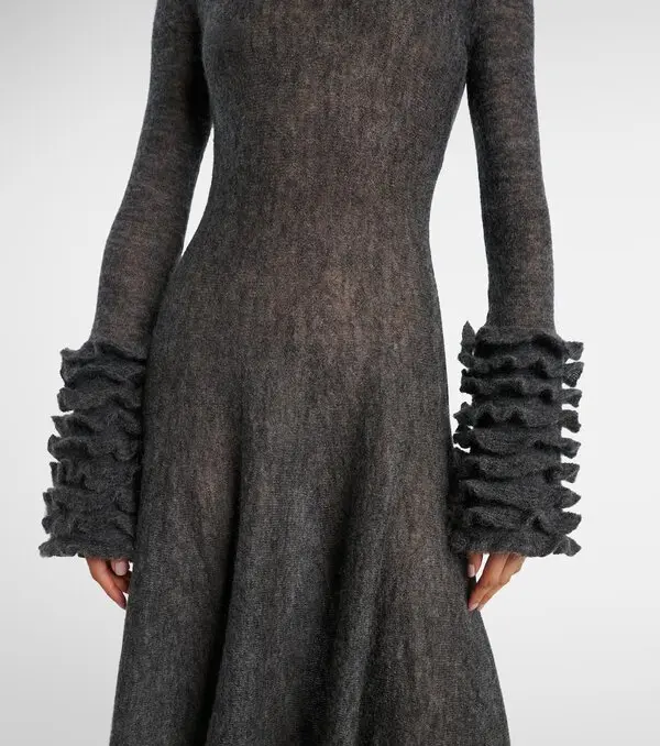 Alaïa Ruffled Mohair And Wool-blend Midi Dress - Grey