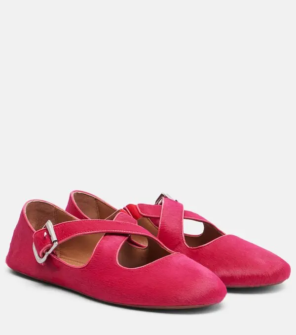 Alaïa Calf Hair Ballet Flats With Buckle Fastening