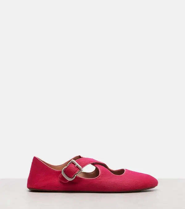 Alaïa Calf Hair Ballet Flats With Buckle Fastening