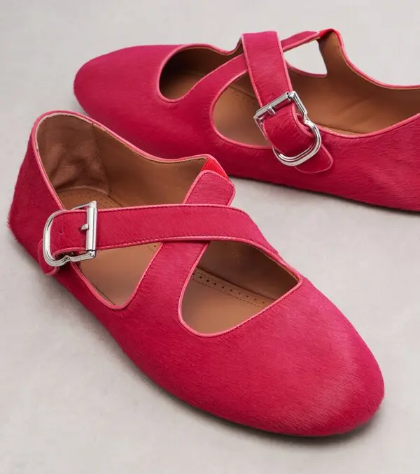Alaïa Calf Hair Ballet Flats With Buckle Fastening