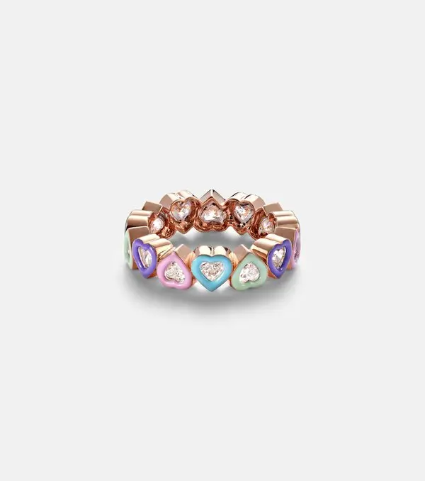 KAMYEN 18kt Rose Gold Enamel And Diamond Heart Ring - Multicoloured