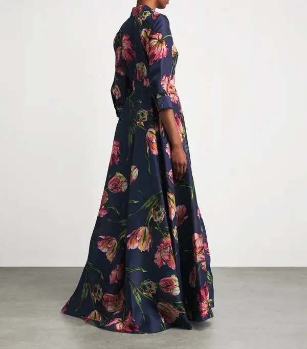 Carolina Herrera Silk Floral Trench Gown