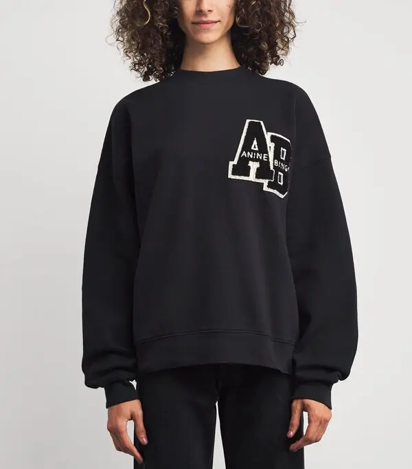 ANINE BING Oversized Miles Letterman Sweatshirt - Black