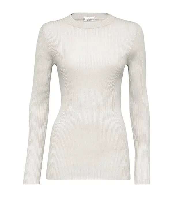 Brunello Cucinelli Cashmere Blend Lamé Sweater - White