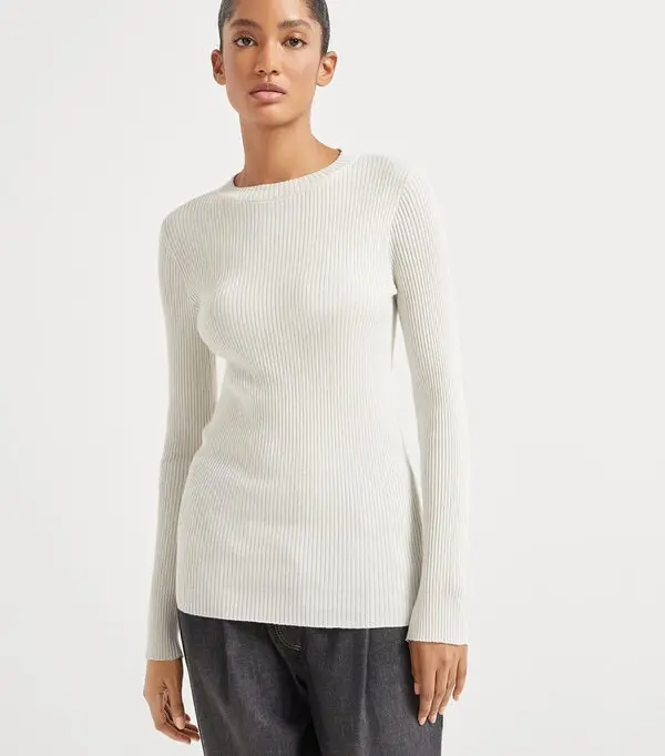 Brunello Cucinelli Cashmere Blend Lamé Sweater - White