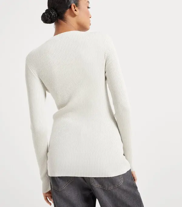 Brunello Cucinelli Cashmere Blend Lamé Sweater - White