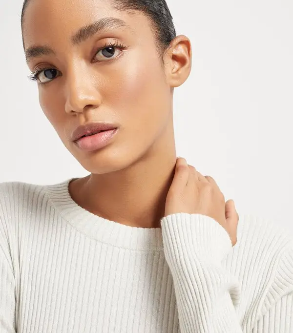 Brunello Cucinelli Cashmere Blend Lamé Sweater - White
