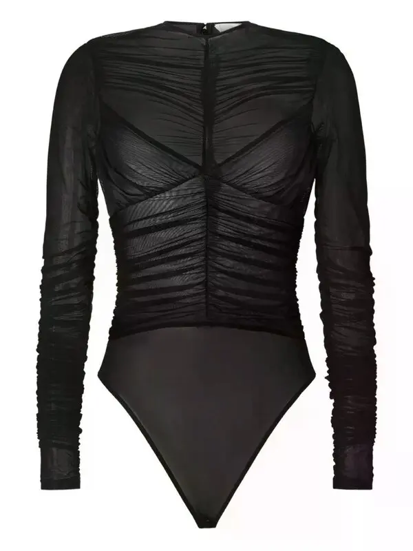 GENNY Ruched Mesh Bodysuit - Black