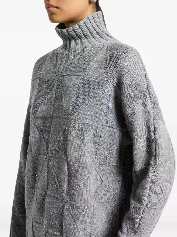 Peserico Geometric Pattern Sequin-embellished High Neck Sweater