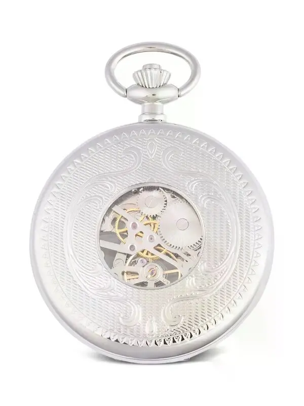 RAPPORT LONDON Mechanical Full Hunter Pocket Watch With Engraved Case And Roman Numeral Dial - Silver