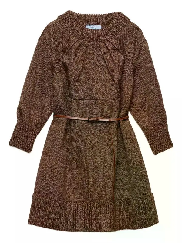 Prada Mouliné Wool Mini Dress - Brown