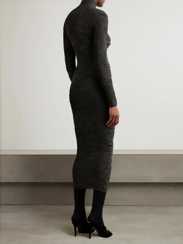 Alaïa Silk-blend Jacquard Knit Turtleneck Midi Dress