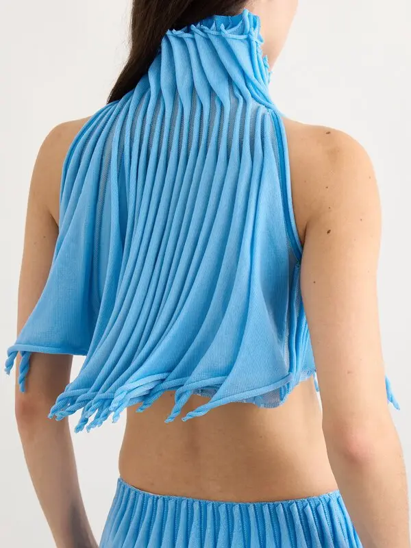 Alaïa Cropped Pleated Knitted Turtleneck Top
