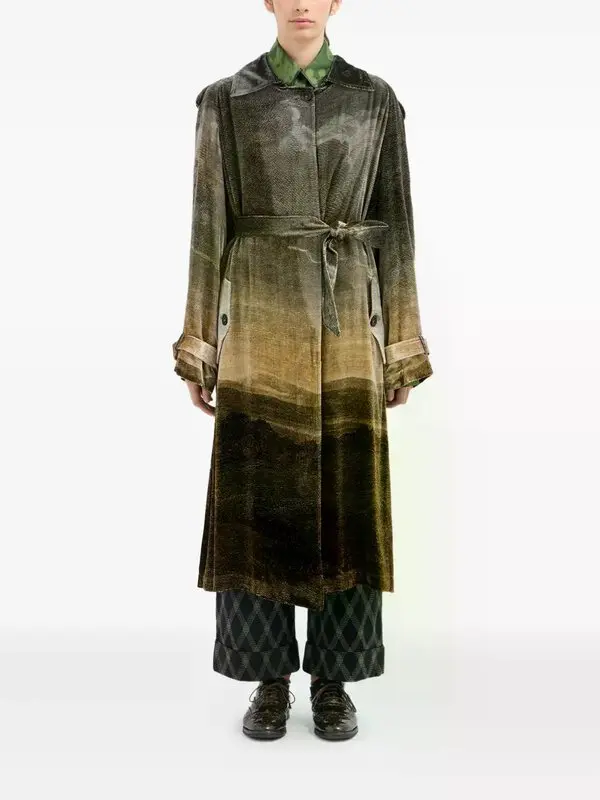 PIERRE-LOUIS MASCIA Landscape Print Belted Velvet Coat - Black