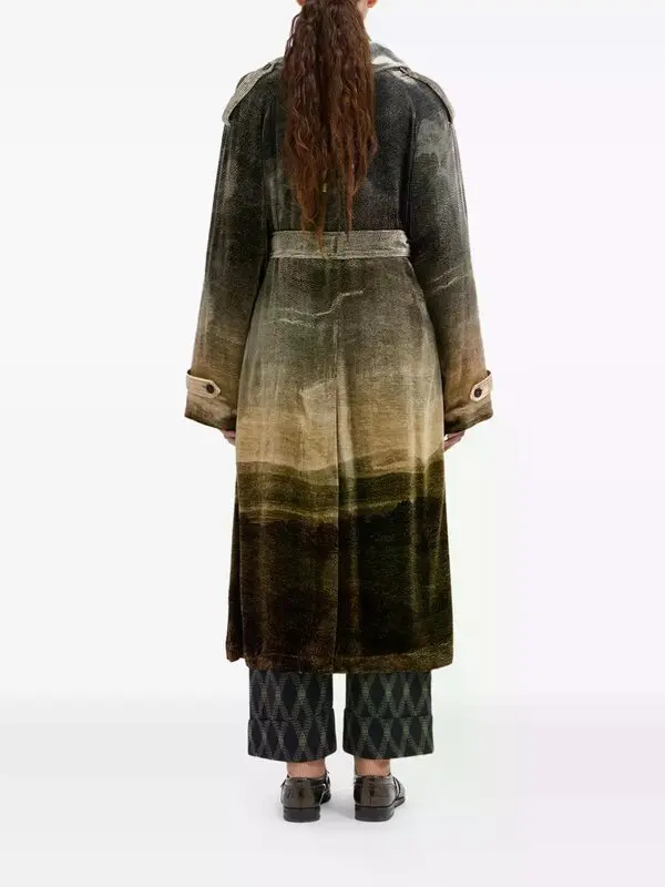 PIERRE-LOUIS MASCIA Landscape Print Belted Velvet Coat - Black