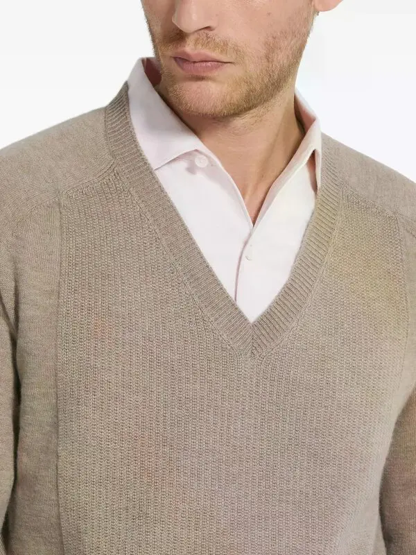 Zegna V-neck Ribbed Cashmere Sweater