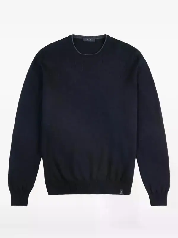 FAY Crew Neck Long Sleeve Top With Ribbed Details
