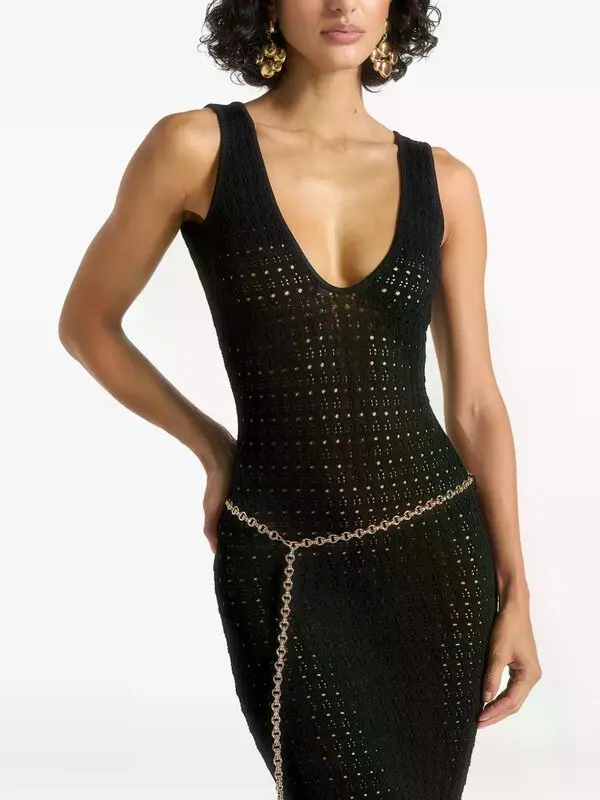 Manière De Voir Myriam Pointelle Belted Maxi Dress - Black
