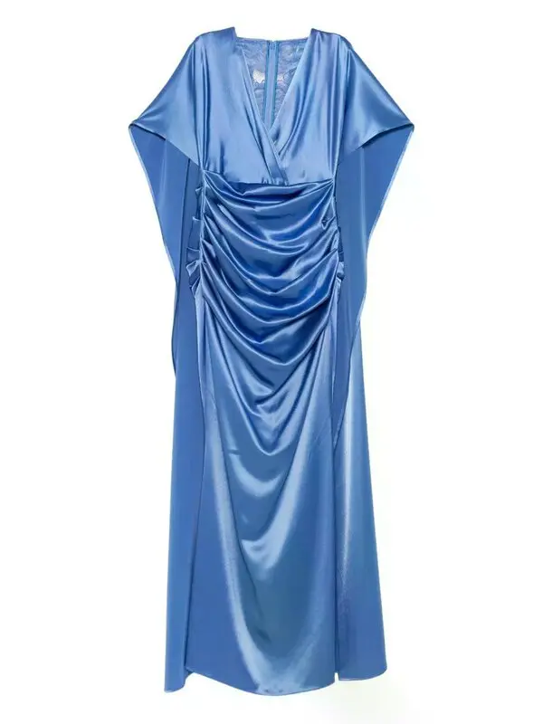 Talbot Runhof Satin Draped Midi Dress - Blue