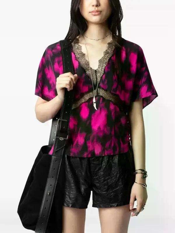 Zadig&Voltaire Tzar Blouse With Graphic Print And Lace Trim - Black