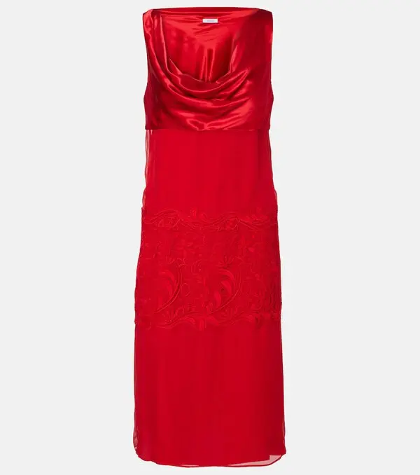 FERRAGAMO Draped Silk Midi Dress - Red