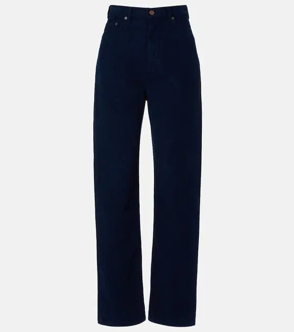 Victoria Beckham High-rise Cotton Corduroy Straight Leg Trousers - Blue