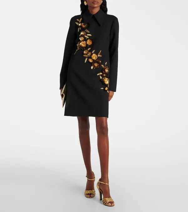 Carolina Herrera Embellished Wool-blend Shift Dress