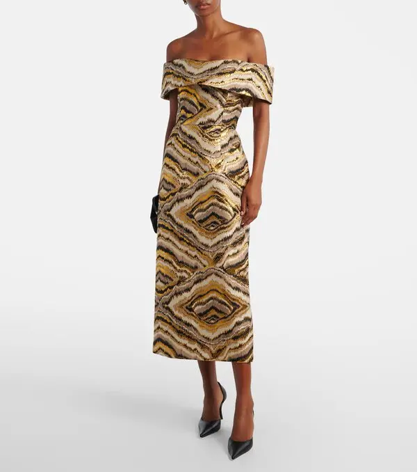 MARKARIAN Gloria Off-shoulder Jacquard Midi Dress