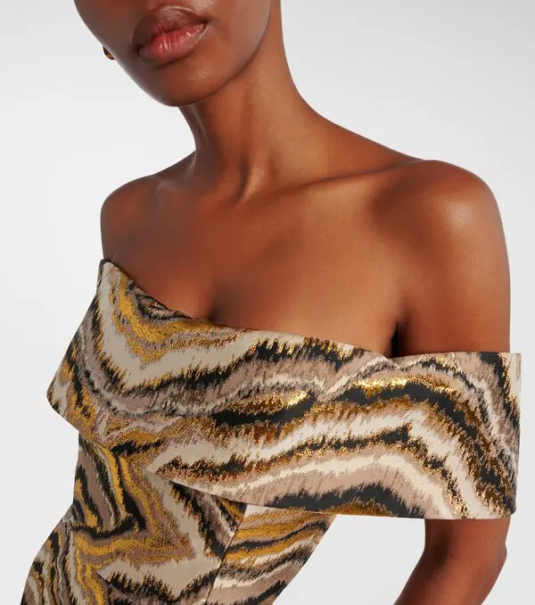 MARKARIAN Gloria Off-shoulder Jacquard Midi Dress