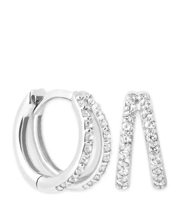 ASTRID & MIYU White Gold And Topaz Illusion Huggie Earrings - Silver