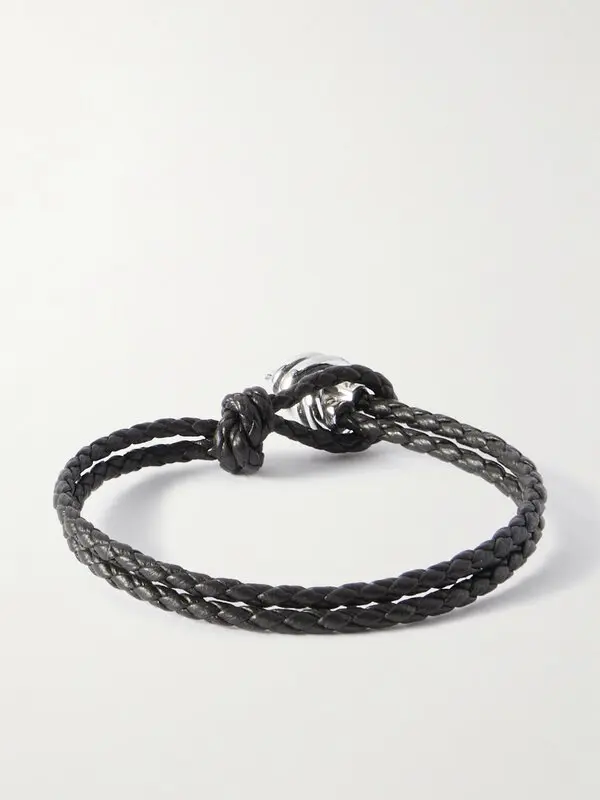 Bottega Veneta Intrecciato Leather And Silver Knot Bracelet