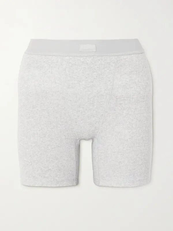 SKIMS Cotton Collection Ribbed Cotton-blend Jersey Boxer Shorts - Gray