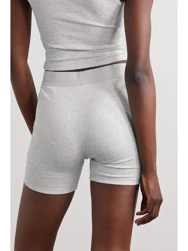 SKIMS Cotton Collection Ribbed Cotton-blend Jersey Boxer Shorts - Gray