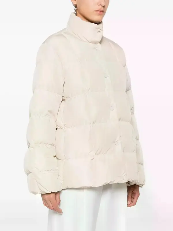 Moncler Quilted Jacket With High Neck And Zipped Pockets - Neutrals
