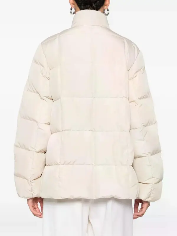 Moncler Quilted Jacket With High Neck And Zipped Pockets - Neutrals
