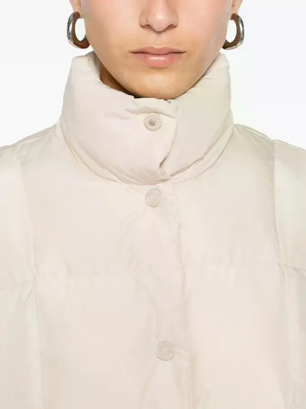 Moncler Quilted Jacket With High Neck And Zipped Pockets - Neutrals