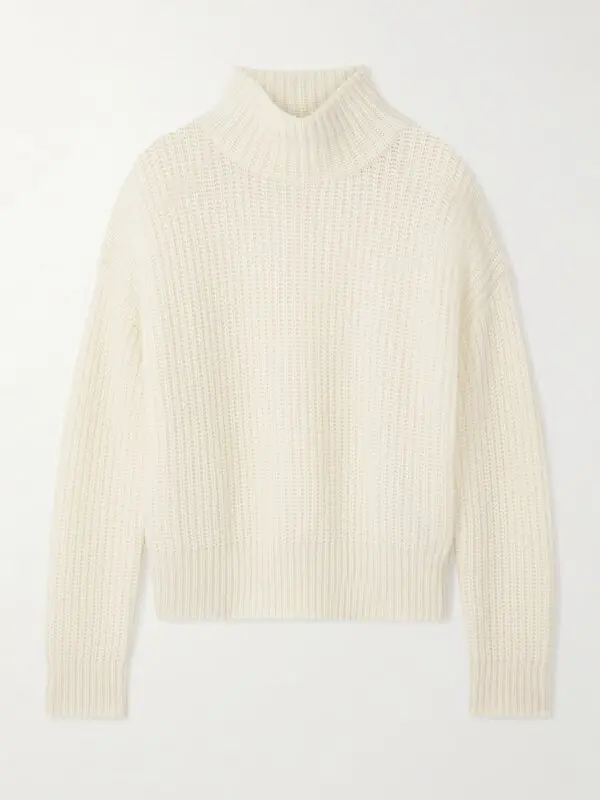 LISA YANG Ribbed Cashmere Turtleneck Sweater - Neutrals