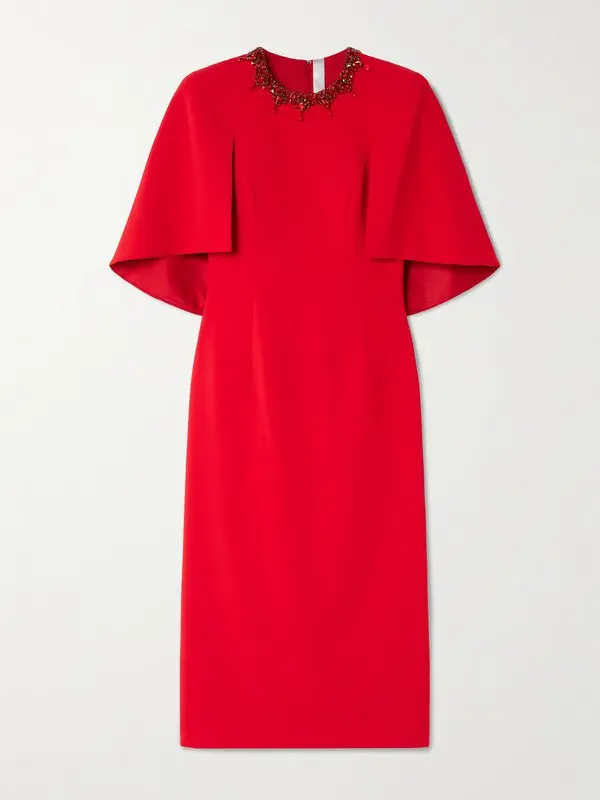 Jenny Packham Ursa Cape-effect Crystal-embellished Crepe Midi Dress - Red